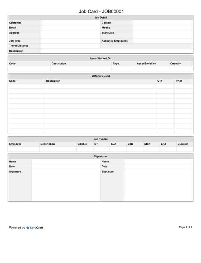 ServCraft: Download Job Card Template